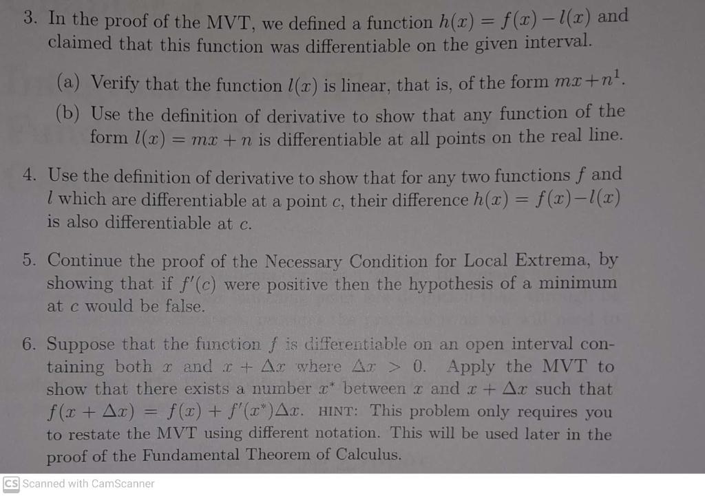 Solved 3. In the proof of the MVT, we defined a function | Chegg.com