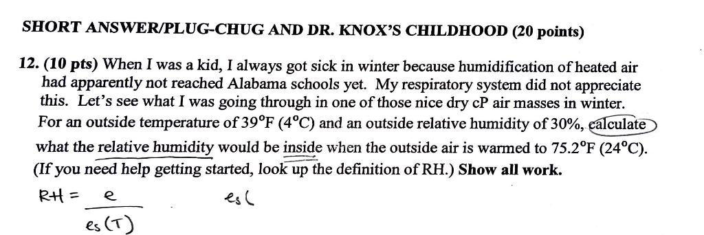 SHORT ANSWER/PLUG-CHUG AND DR. KNOX'S CHILDHOOD (20 | Chegg.com