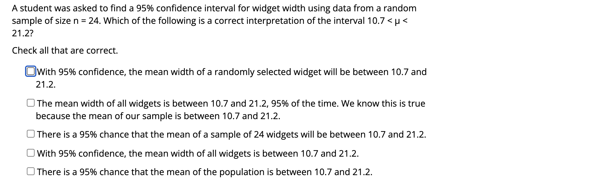Solved A student was asked to find a 95% confidence interval | Chegg.com
