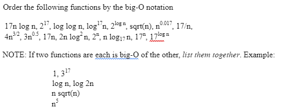 Solved Order the following functions by the big-O notation | Chegg.com