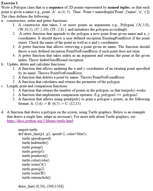 Exercise Write a Polygon class that is a sequence of | Chegg.com