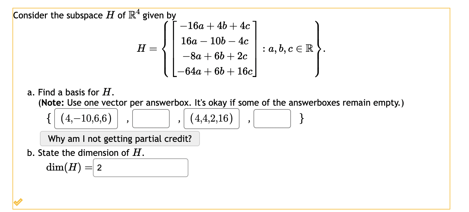 Solved Consider the subspace H of R4 given by | Chegg.com