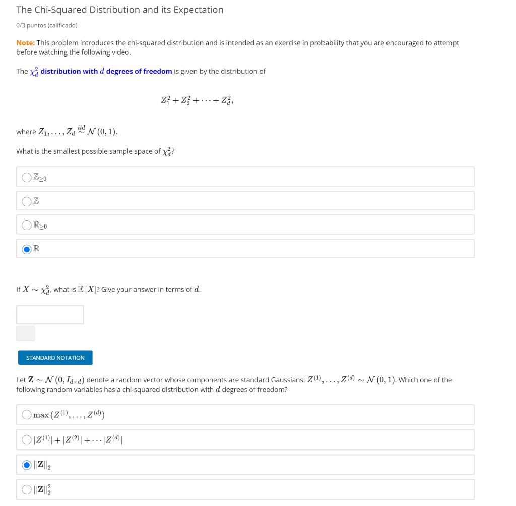 Solved The Chi-Squared Distribution and its Expectation 0/3 | Chegg.com