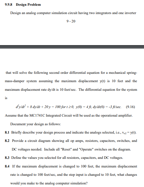 Solved 9.9.8 Design Problem Design an analog computer | Chegg.com