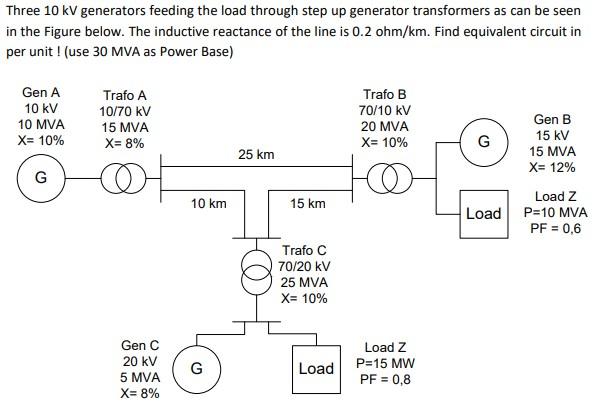 Solved Three 10 kV generators feeding the load through step | Chegg.com