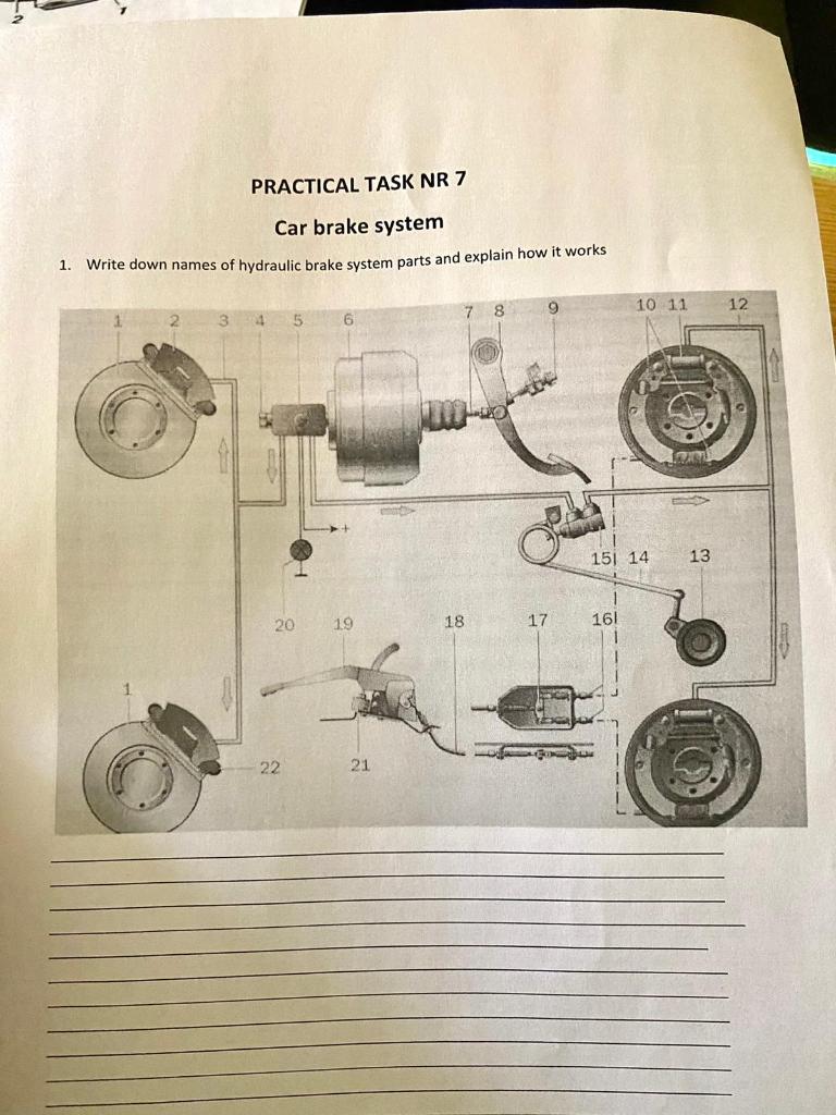 Solved PRACTICAL TASK NR 7 Car brake system Write down names | Chegg.com