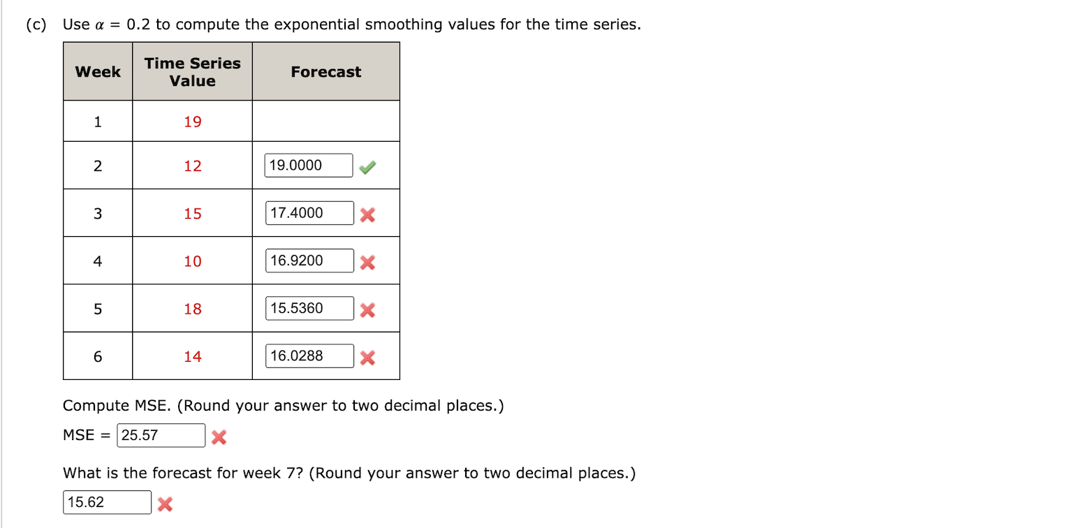 Solved (c) Use α = 0.2 to compute the exponential smoothing | Chegg.com