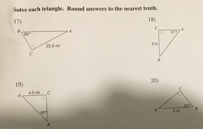 Solved Solve each triangle. Round answers to the nearest | Chegg.com