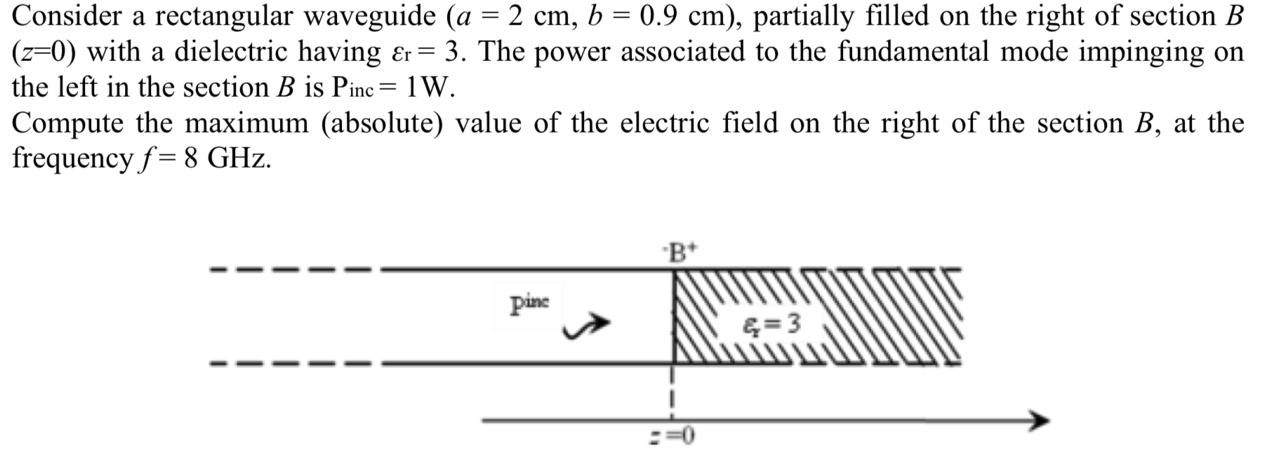 Solved Consider a rectangular waveguide (a = 2 cm, b = 0.9 | Chegg.com