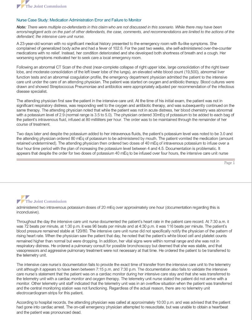 Nurse Case Study: Medication Administration Error and | Chegg.com