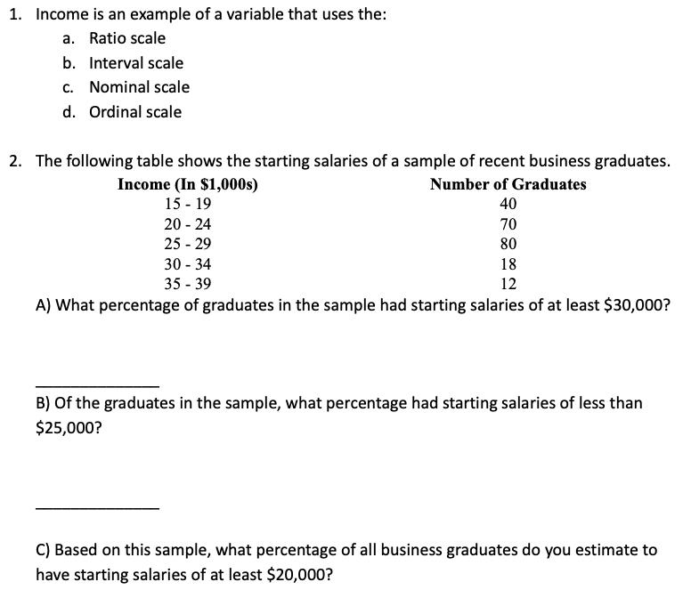 Solved 1 Income Is An Example Of A Variable That Uses The Chegg