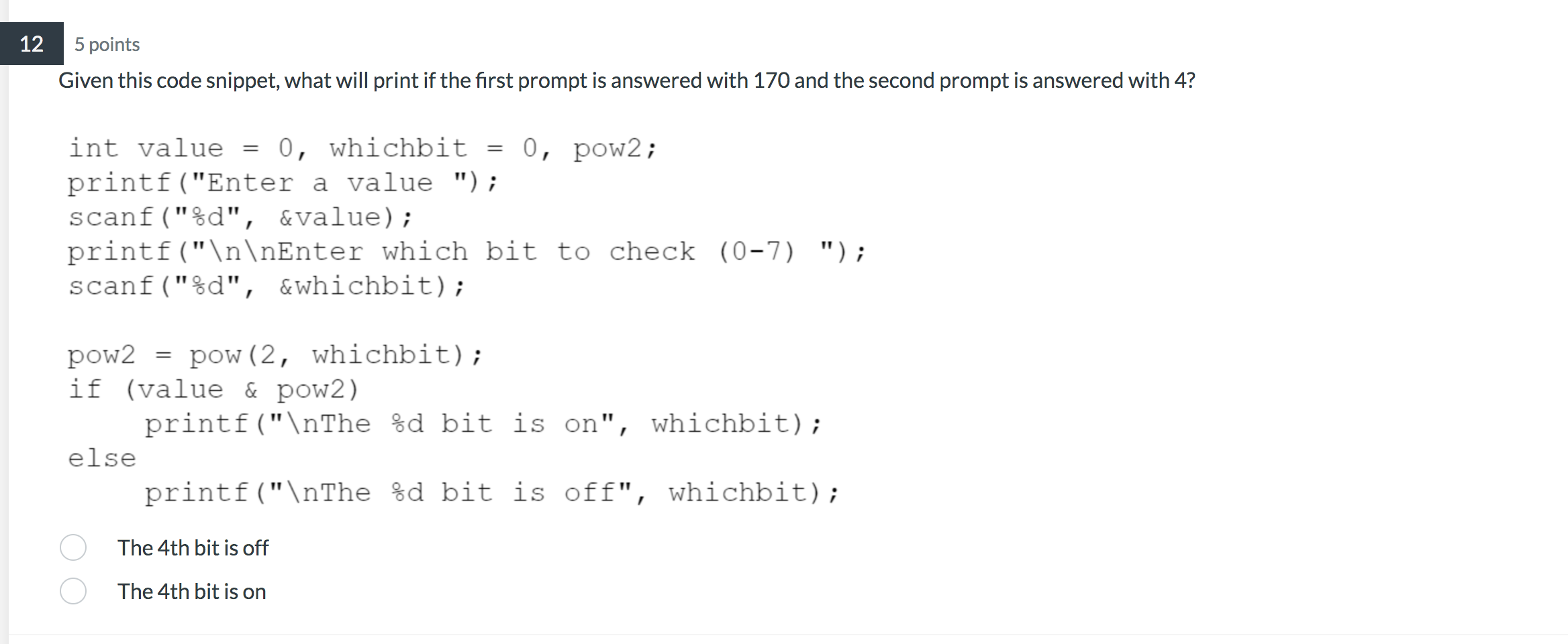 Solved 5 points Given this code snippet, what will print if | Chegg.com