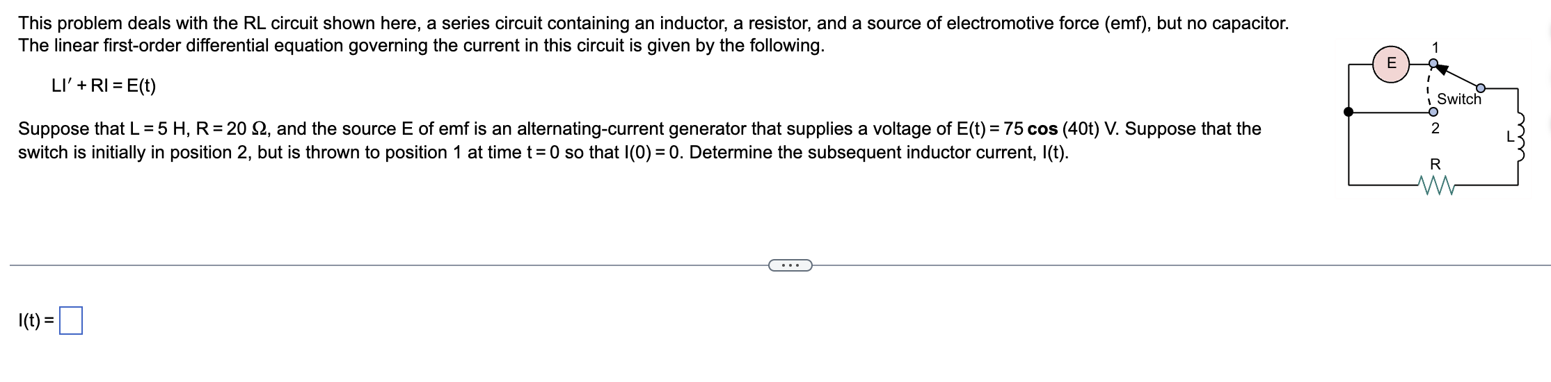 Solved This problem deals with the RL circuit shown here, a | Chegg.com