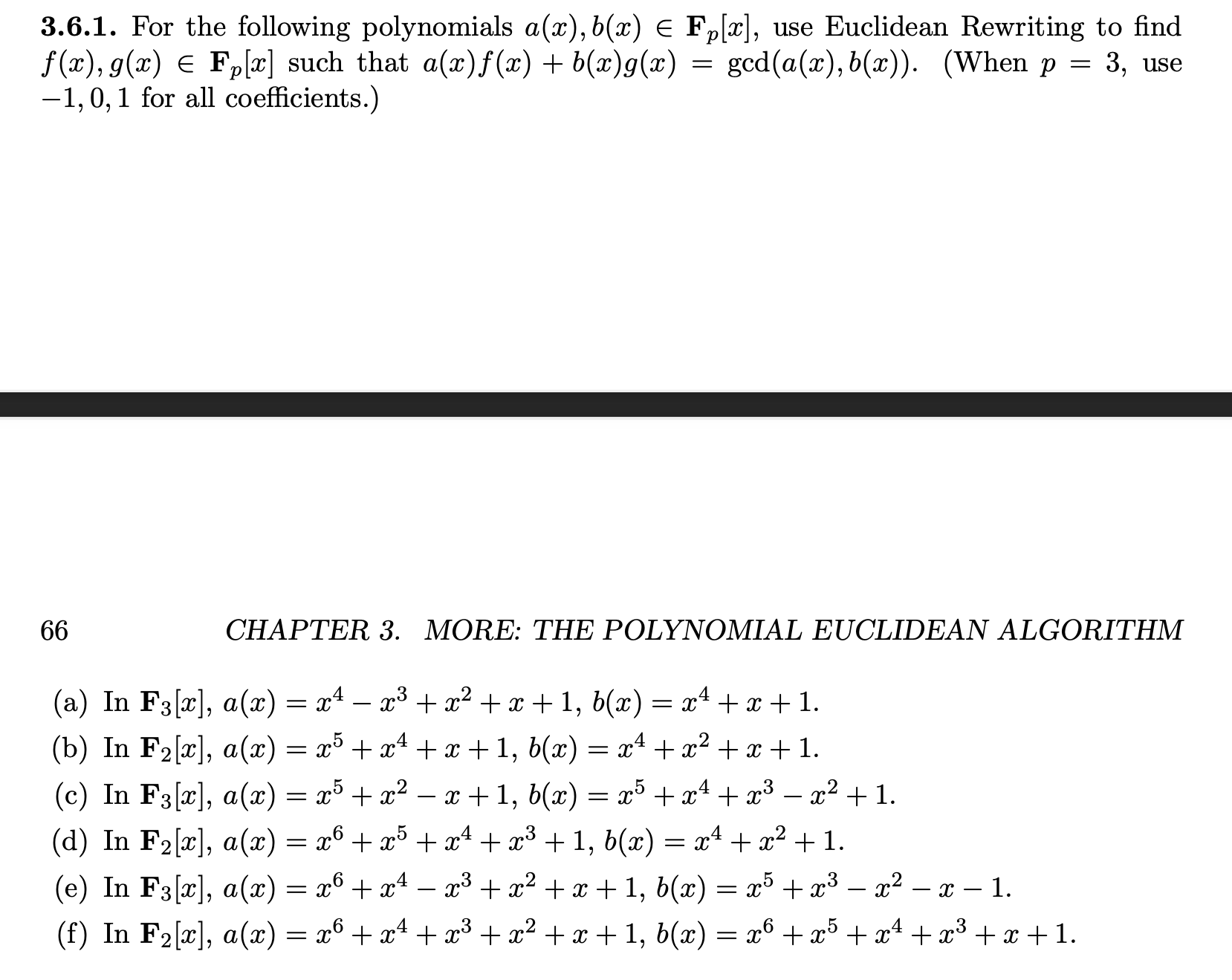 Solved 3.6.1. For the following polynomials a(x),b(x)∈Fp[x], | Chegg.com