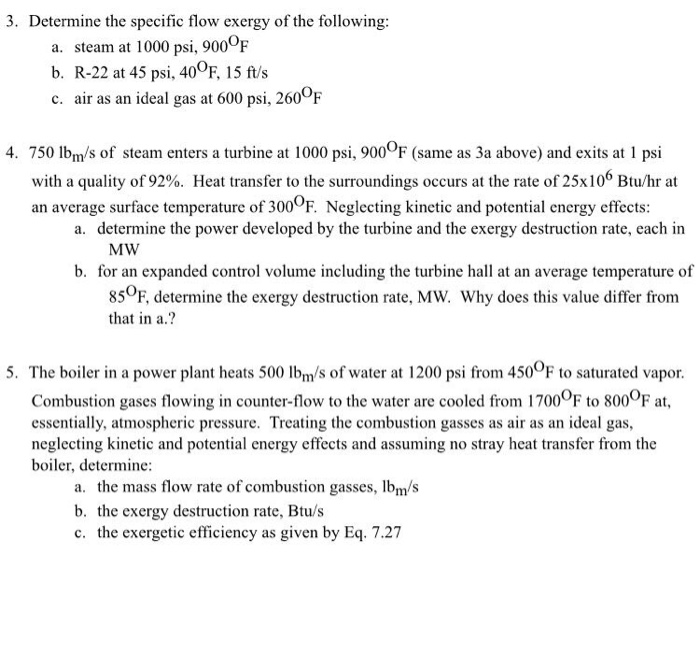 Solved Determine the specific flow exergy of the following: | Chegg.com
