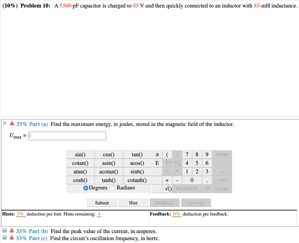 Solved (10%) Problem 10: A 5300-pF capacitor is charged to | Chegg.com