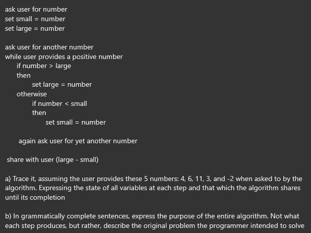 Solved ask user for number set small = number set large = | Chegg.com