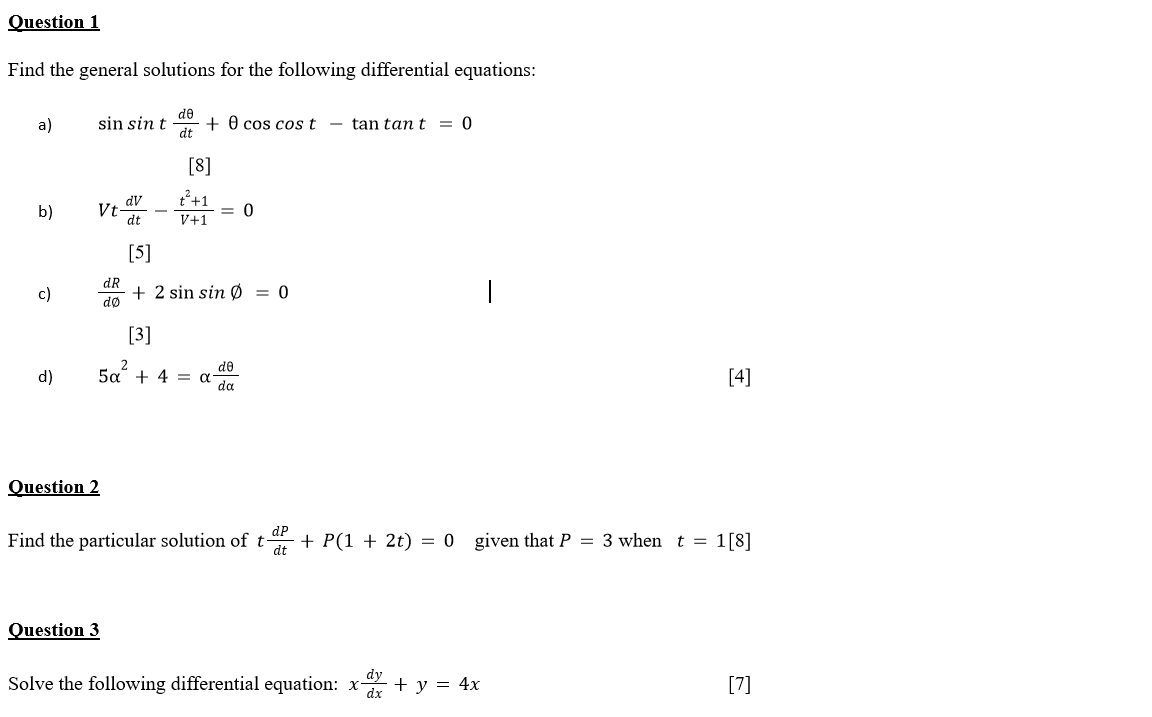 Solved Find the general solutions for the following | Chegg.com