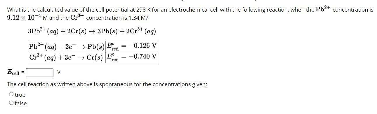 Solved What Is The Calculated Value Of The Cell Potential At