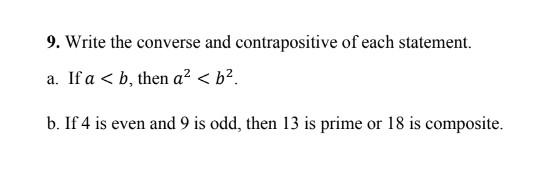 Solved 9. Write the converse and contrapositive of each | Chegg.com