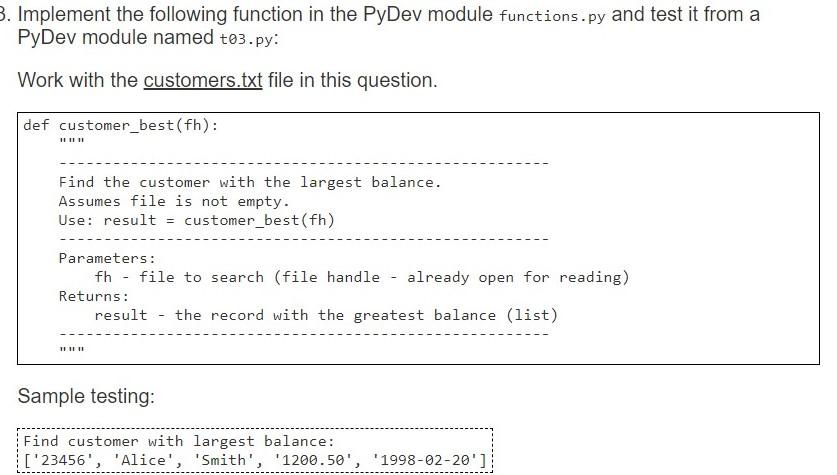Solved 3. Implement the following function in the PyDev | Chegg.com