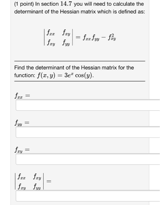 Solved (1 point) In section 14.7 you will need to calculate | Chegg.com