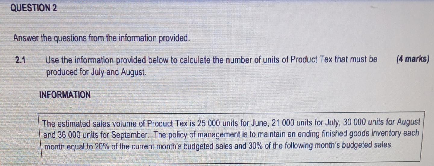 Solved QUESTION 2 Answer the questions from the information | Chegg.com