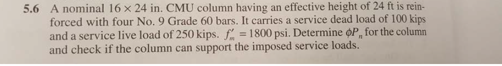 Solved A nominal 16 × 24 in. CMU column having an effective | Chegg.com