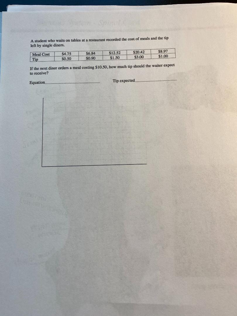 Solved A student who waits on tables at a restaurant | Chegg.com