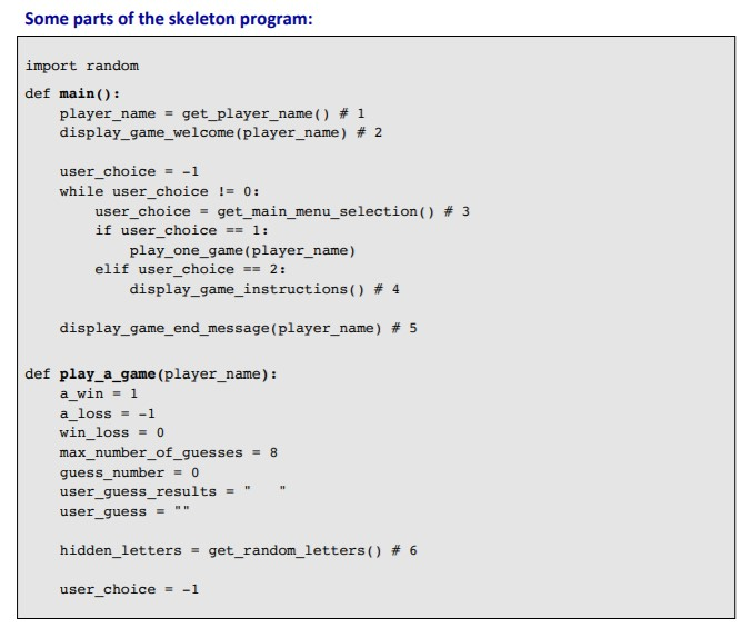 Some parts of the skeleton program: import random def | Chegg.com