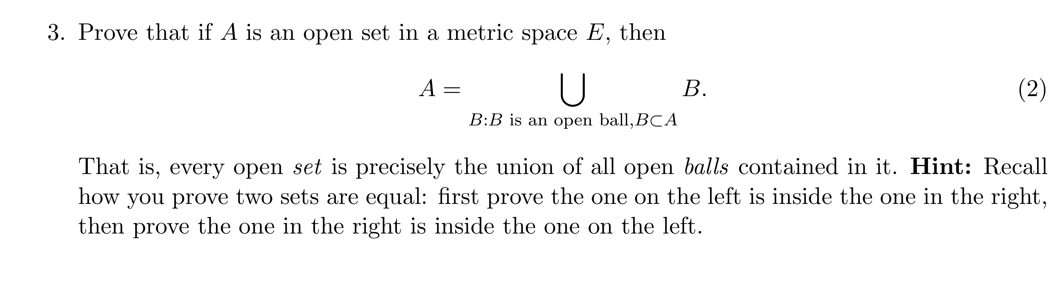 Solved Prove that if A ﻿is an open set in a metric space E, | Chegg.com
