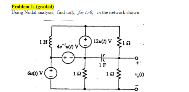 Solved Problem 1: (graded) Using Nodal analysis, find v0(t), | Chegg.com