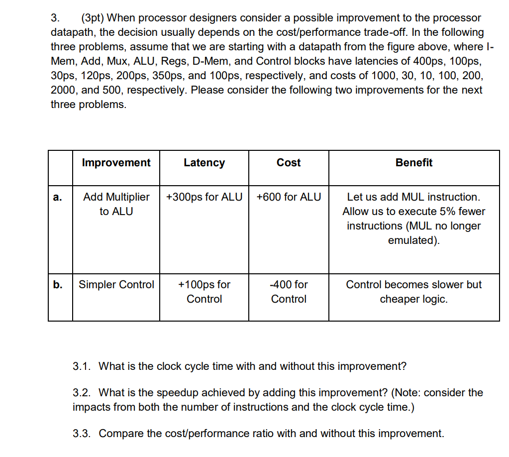Solved 3. (3pt) When processor designers consider a possible | Chegg.com