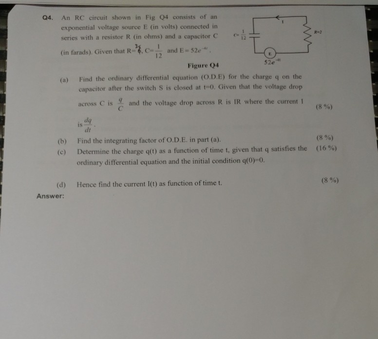 Solved Q4. An RC circuit shown in Fig 04 consists of an | Chegg.com