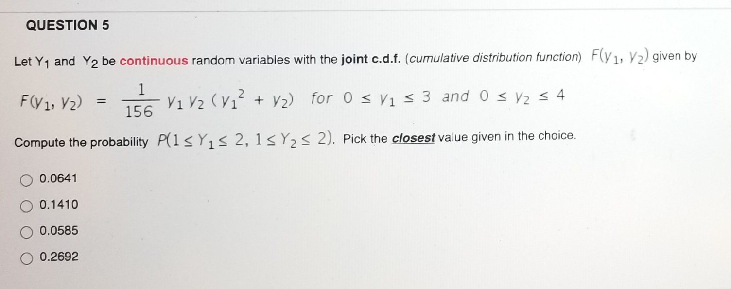 Solved QUESTION 5 Let Y1 and Y2 be continuous random | Chegg.com