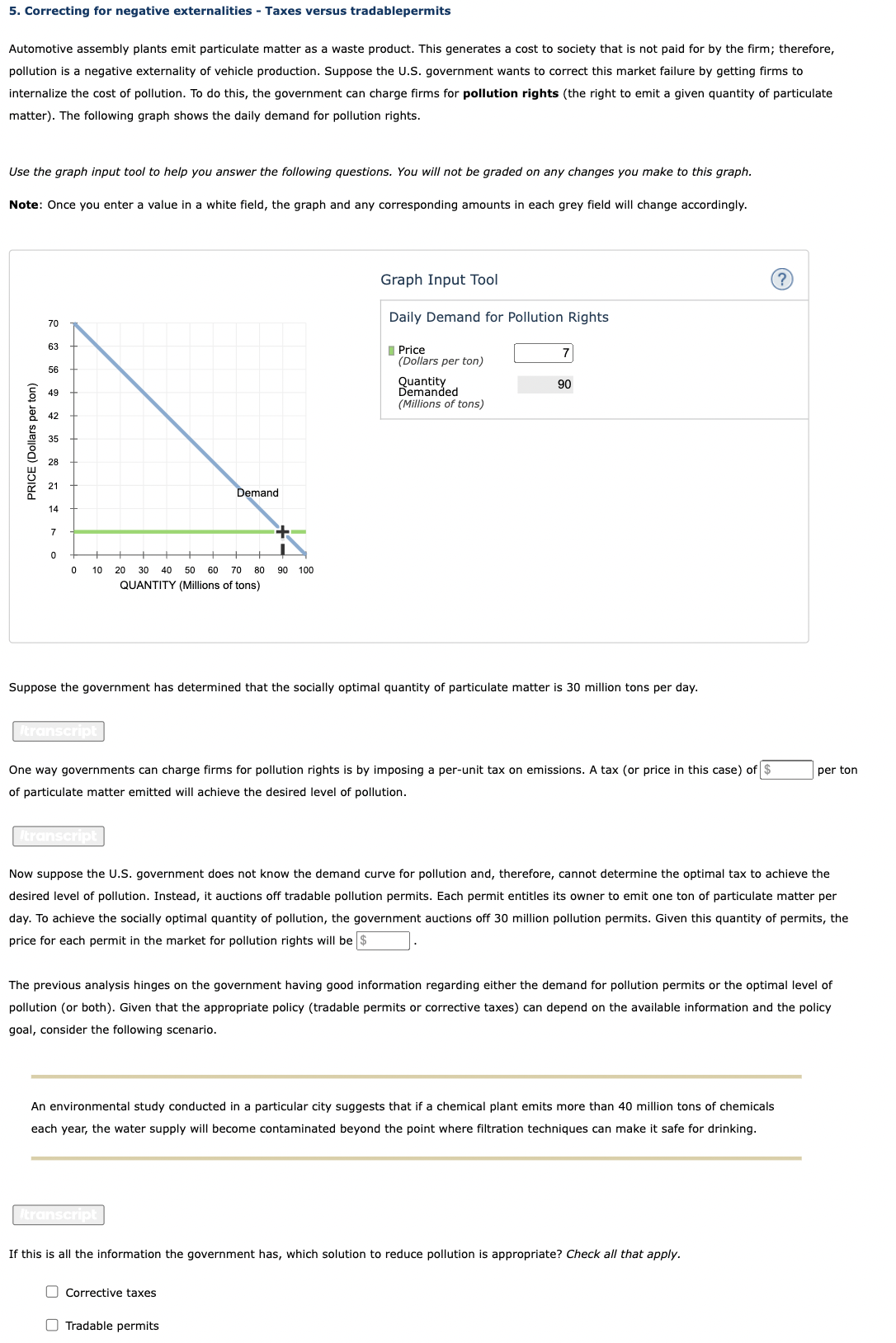 Solved 5. Correcting for negative externalities - Taxes | Chegg.com