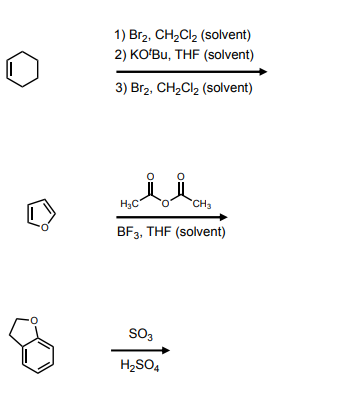 Solved 1) Br2, CH2Cl2 (solvent) 2) KO'Bu, THF (solvent) 3) | Chegg.com