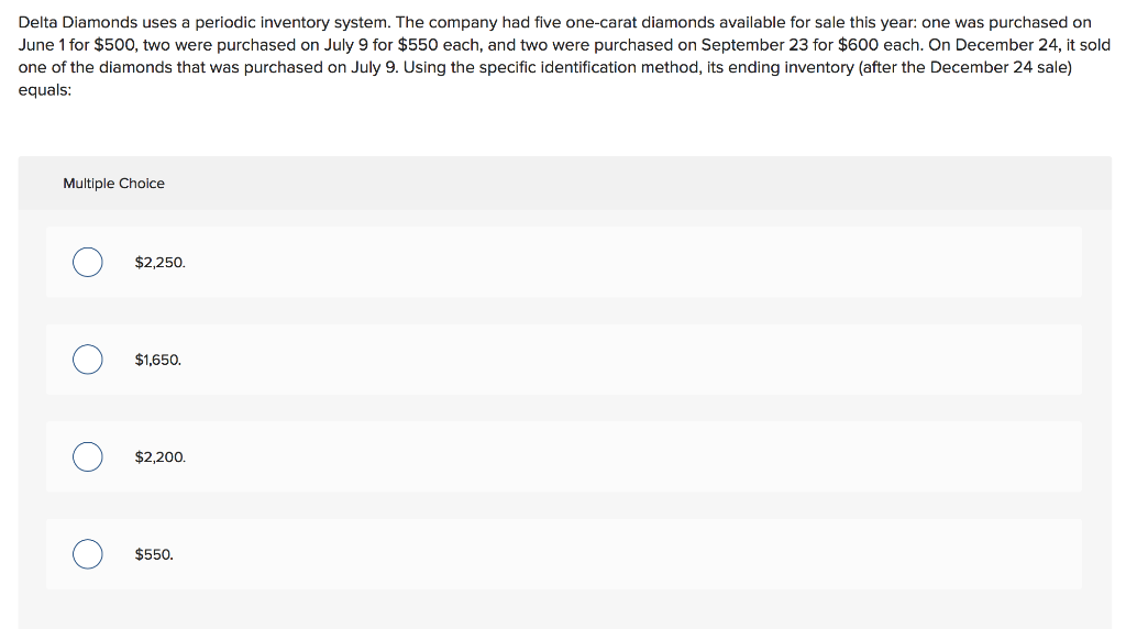 Solved Delta Diamonds uses a periodic inventory system. The | Chegg.com