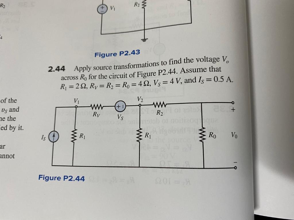 Solved Figure P2.43 2.44 Apply source transformations to | Chegg.com