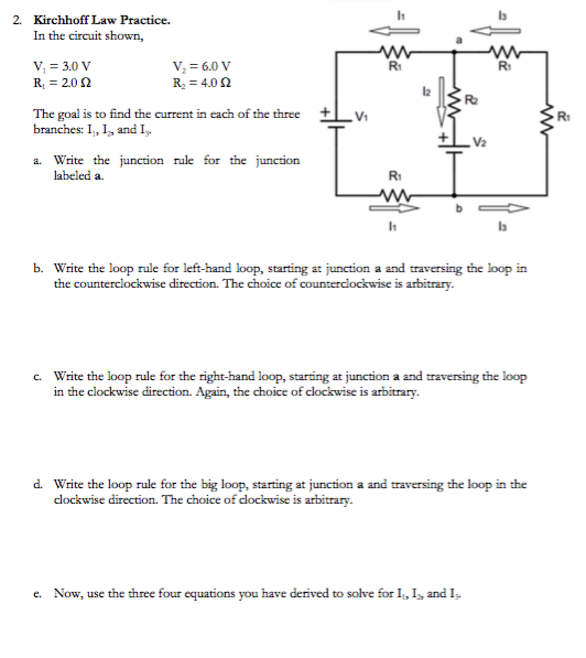 Solved 2. I1 13 Kirchhoff Law Practice. In the circuit | Chegg.com