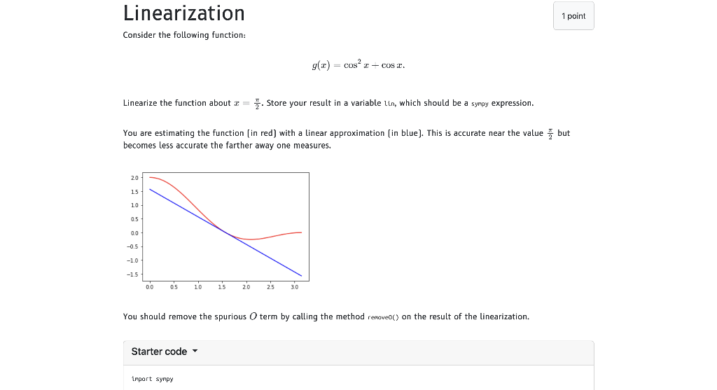 Solved Linearization Consider The Following Function