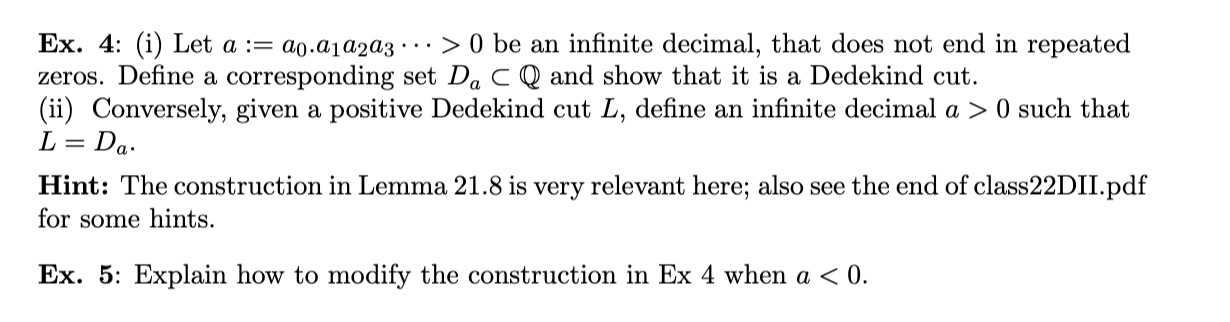 Solved Ex. 4: (i) Let a:=a0⋅a1a2a3⋯>0 be an infinite | Chegg.com