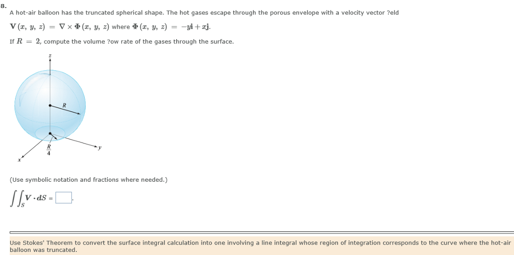 Solved 8. A hot-air balloon has the truncated spherical | Chegg.com