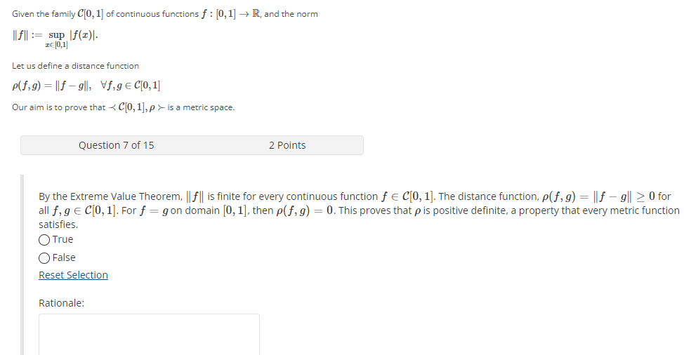 Solved Given the family C[0, 1] of continuous functions f: | Chegg.com