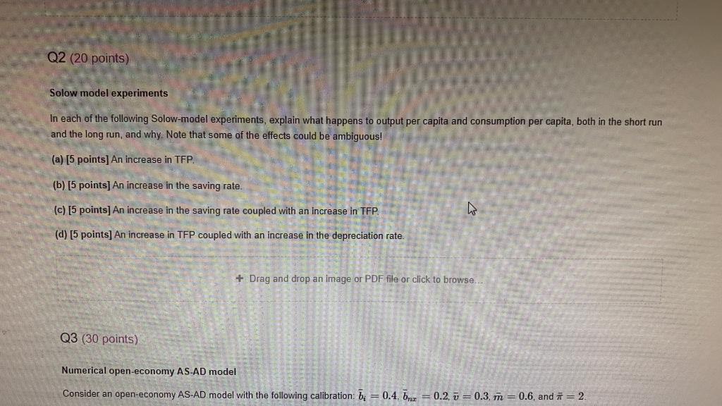 Solved Q2 (20 points) Solow model experiments In each of the | Chegg.com Solved Q2 (20 points) Solow model experiments In each of the | Chegg.com