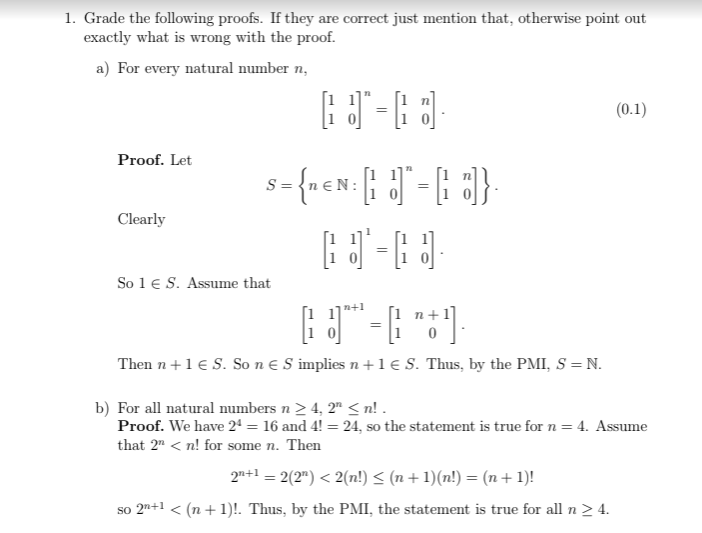 Solved 1. Grade the following proofs. If they are correct | Chegg.com