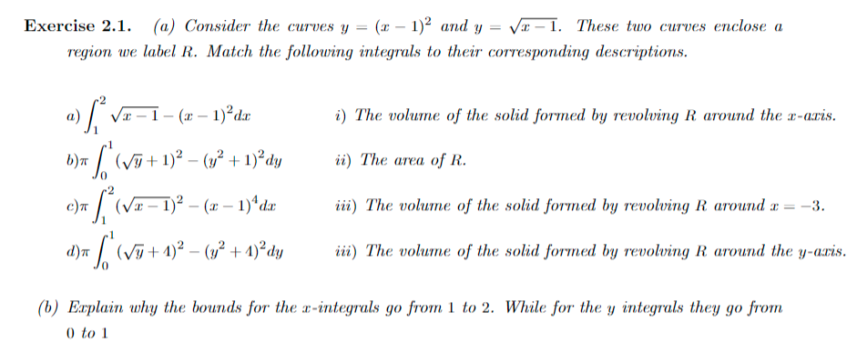 Solved Exercise 2.1. (a) Consider the curves y = (x - 1)2 | Chegg.com