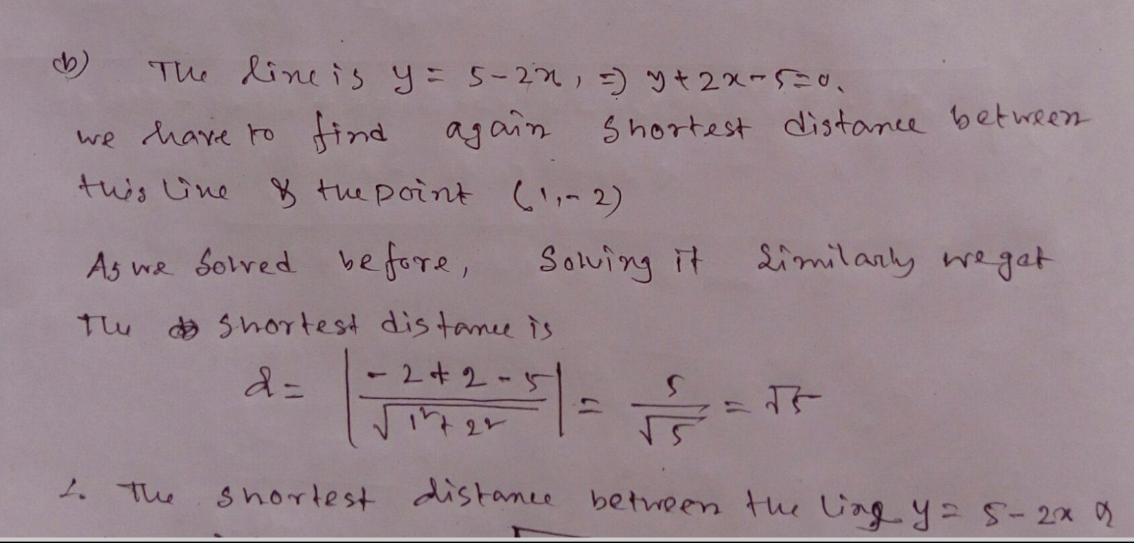 Solved The question is: How close does the line y=5-2x come | Chegg.com