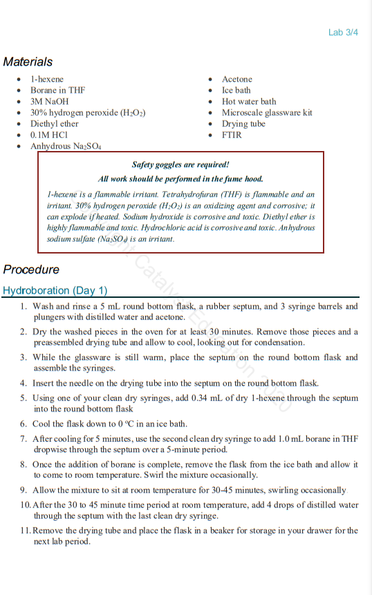 Solved Week 12 Data And Report Submission - Hydroboration | Chegg.com