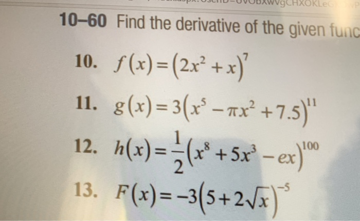 Solved 10--60 Find the derivative of the given func 10. f(x) | Chegg.com
